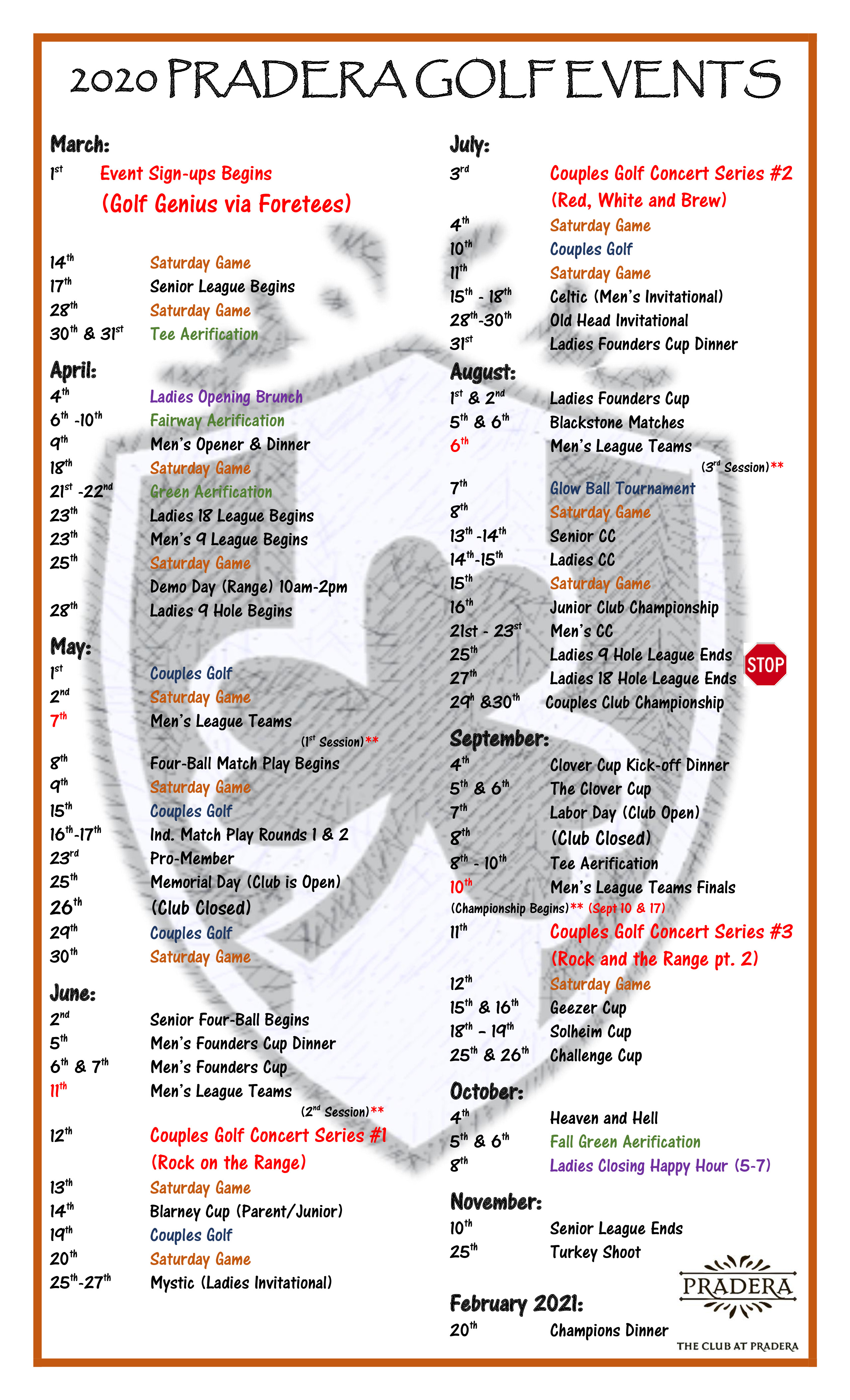 Annual Golf Events Calendar | The Club at Pradera
