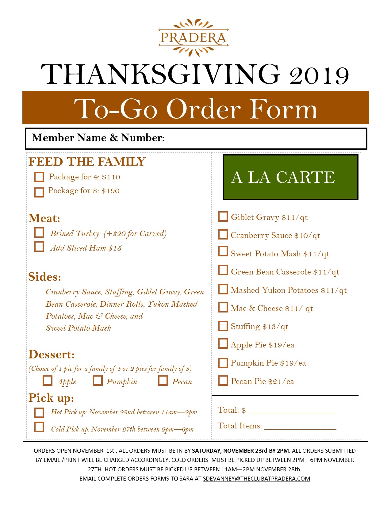 Thanksgiving Meal Pick Up | The Club at Pradera | 2019-11-28
